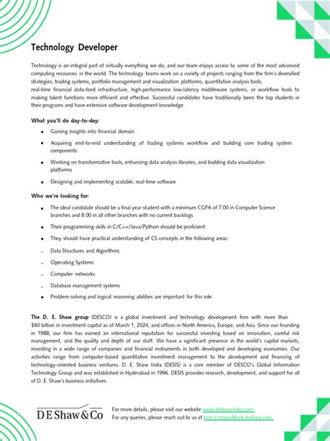 D E Shaw India Technology Developer Download Free Pdf Algorithmic