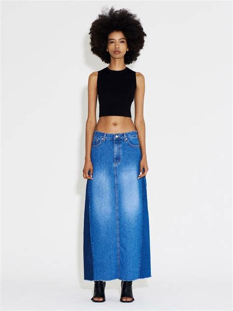 맥시 데님 스커트 W블루 하고