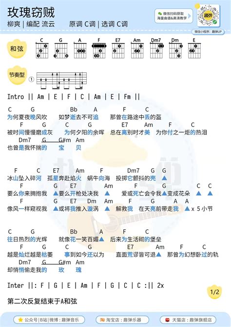 【弹唱曲谱】柳爽《玫瑰窃贼》 哔哩哔哩