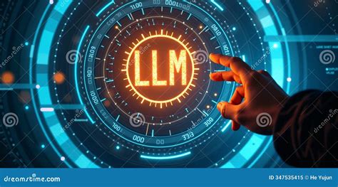 Hand Touching Glowing Llm Icon And Business Analytics Interface Stock