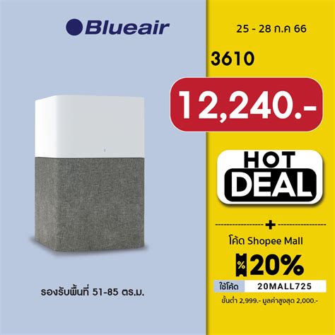 Blueair เครื่องฟอกอากาศกำจัดโควิด Air Purifier รุ่น Blue 3610 ขนาด