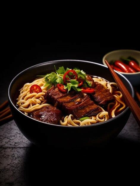 Premium AI Image | Japanese noodle with beef and hot pepper