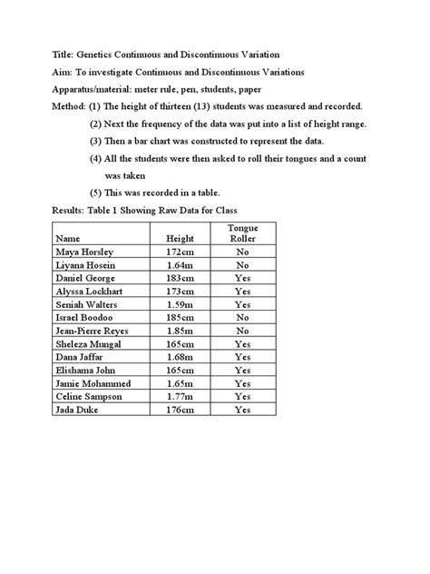 Continuous And Discontinuous Variation Lab Pdf Phenotype Gene
