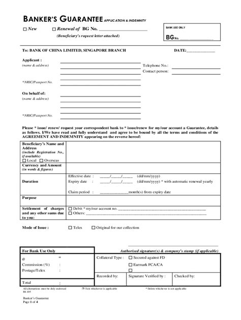 Fillable Online Bankers Guarantee Bg Application Form Singapore Fax