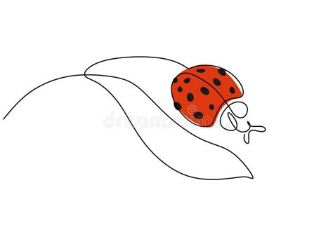 Orange Ladybug On Leaf In Continuous One Line Art Drawing Floral And Fauna Vector Illustration
