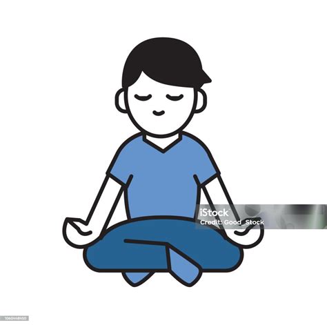 男孩沉思瑜伽和放鬆平面設計圖示平面向量圖在白色背景下隔離向量圖形及更多人體圖片 人體 休息 位置描述 Istock