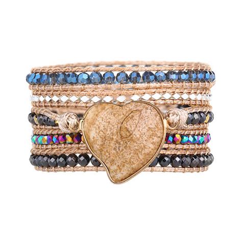 Boho Picture Jasper Heart Cuff Bracelet Ttt Jewelry