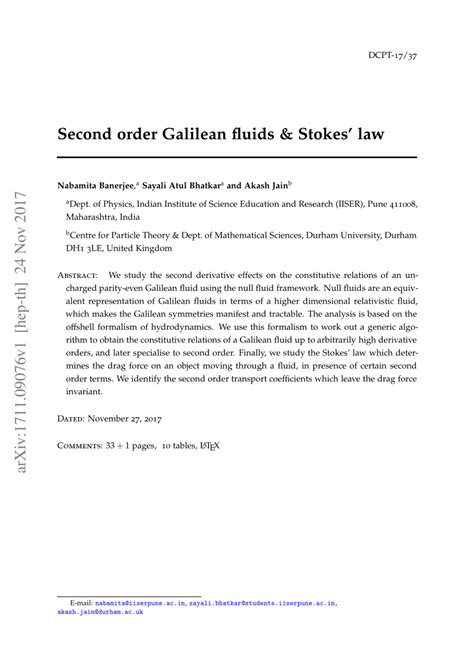 Pdf Second Order Galilean Fluids And Stokes Law