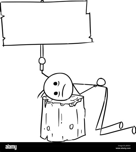 Cartoon Vector Mann Strichmännchen mit Kopf auf hölzerne Ausführung ...
