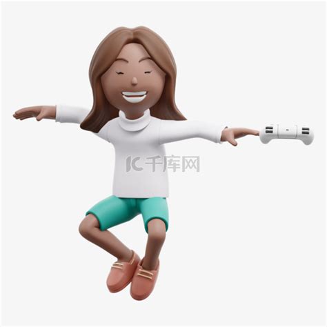 3D棕色女性漂亮游戏手柄动作姿势素材图片免费下载 千库网