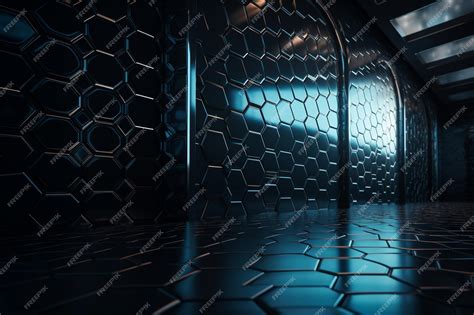 Un Piso Hexagonal Hexagonal Con Un Fondo Azul Foto Premium