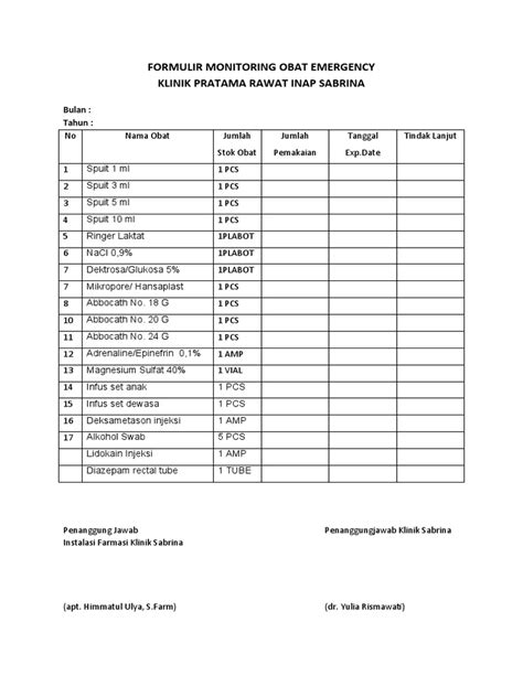 Formulir Monitoring Obat Emergency Sabrina Pdf
