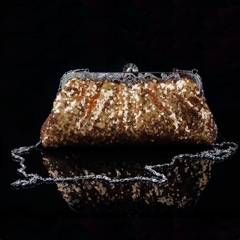 All Covered Sequins Night Purse With Frame Gold Ebagtown