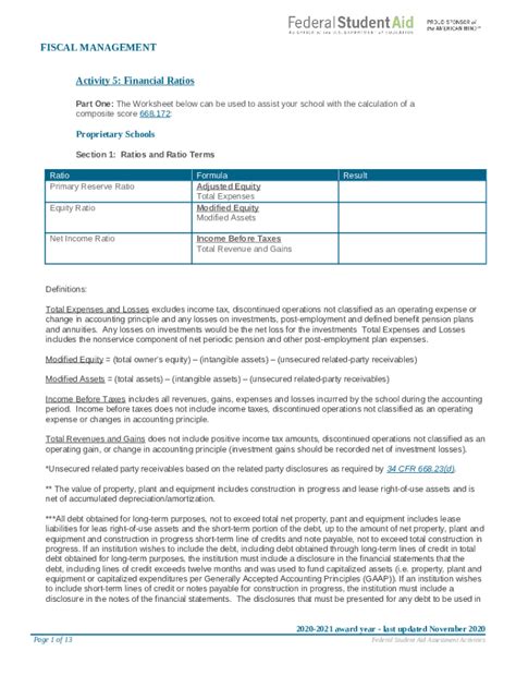 Financial Composite Score Calculation Worksheet Doc Template Pdffiller