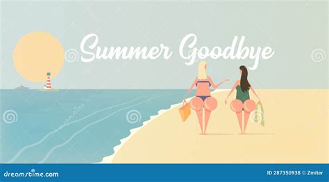 Summer Goodbye Concept Illustration Withtwo Girlfriend With Big Booty