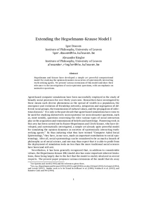 Pdf Extending The Hegselmann Krause Model I