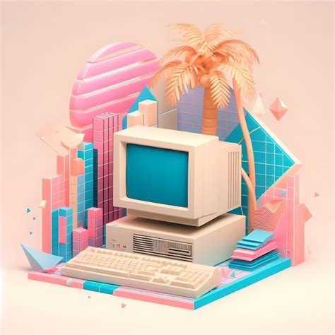 Premium Ai Image A Computer From The 90s In The Style Of Vaporwave