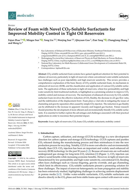 Pdf Review Of Foam With Novel Co2 Soluble Surfactants For Improved Mobility Control In Tight