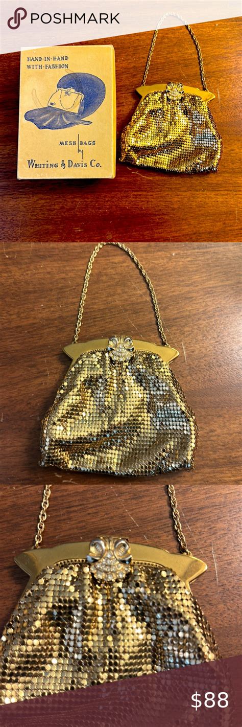 Vintage Whiting And Davis Small Mesh Purse With Rhinestone Clasp Made In