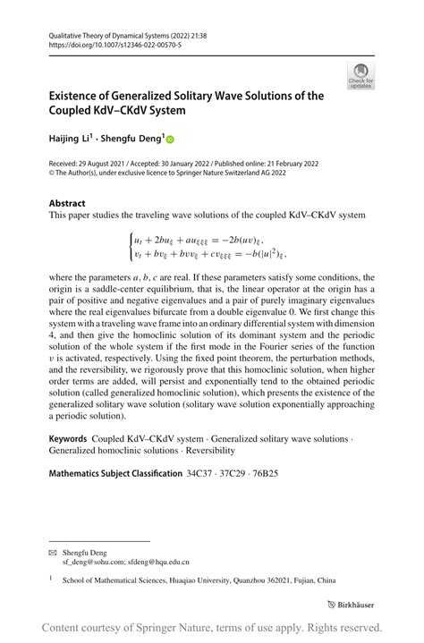 Existence Of Generalized Solitary Wave Solutions Of The Coupled Kdv