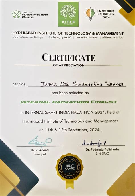 Smartindiahackathon Innovation Teamwork Hitam Siddhartha Varma Datla