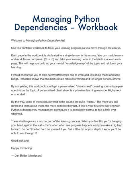 Managing Python Dependencies Learning Progress Workbook Pdf