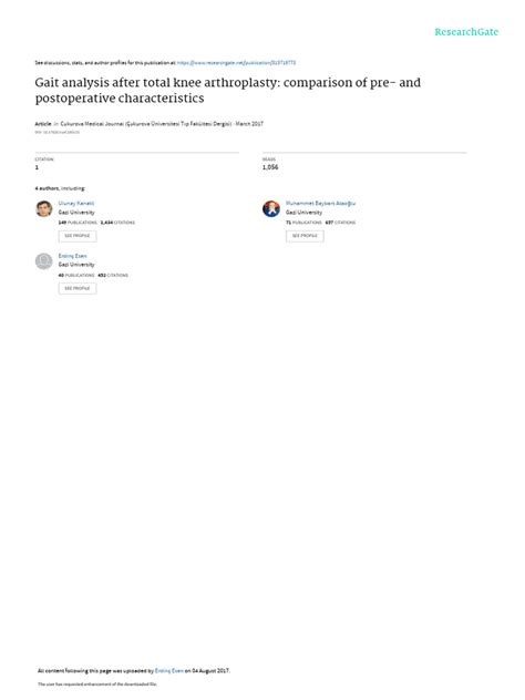 Gait Analysis After Total Knee Arthroplasty Compar Pdf