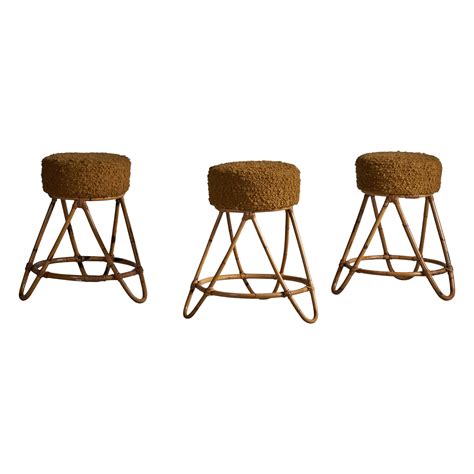 American Designer Pair Of Bar Stools Iron Velvet Usa 1950s For
