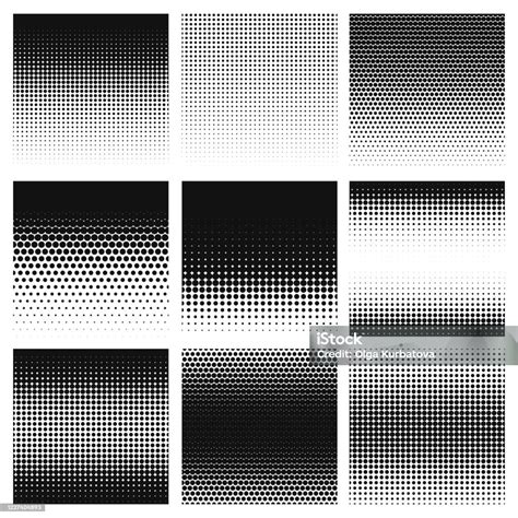 하프톤 그라데이션 하프 톤 도트 그래픽 디지털 기술 패턴 그레이 스케일 천포 흑백 허니 콤 텍스처 템플릿 벡터 세트 하프톤에 대한 스톡 벡터 아트 및 기타 이미지 Istock