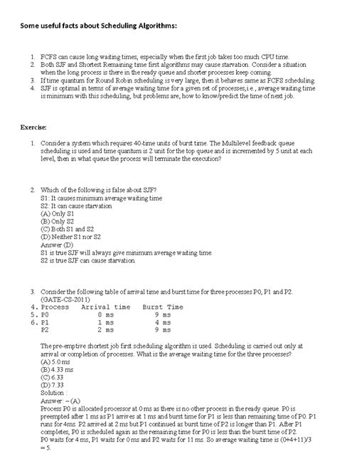 Cpu Scheduling Numerical Practice Set Some Useful Facts About