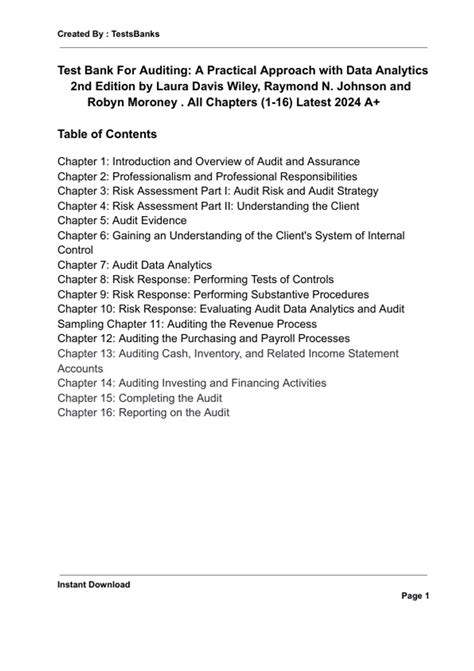 Solution Manual And Test Bank For Auditing A Practical Approach With Data Analytics 2nd Edition