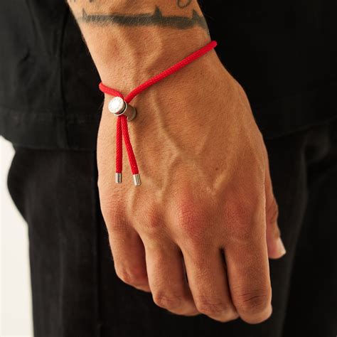 Red Cord String Toggle Bracelet For Men Silver
