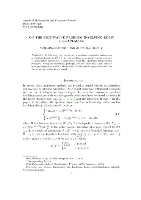 Pdf On The Eigenvalue Problem Involving The Robin Px Laplacian