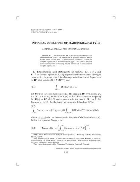 Pdf Integral Operators Of Marcinkiewicz Type