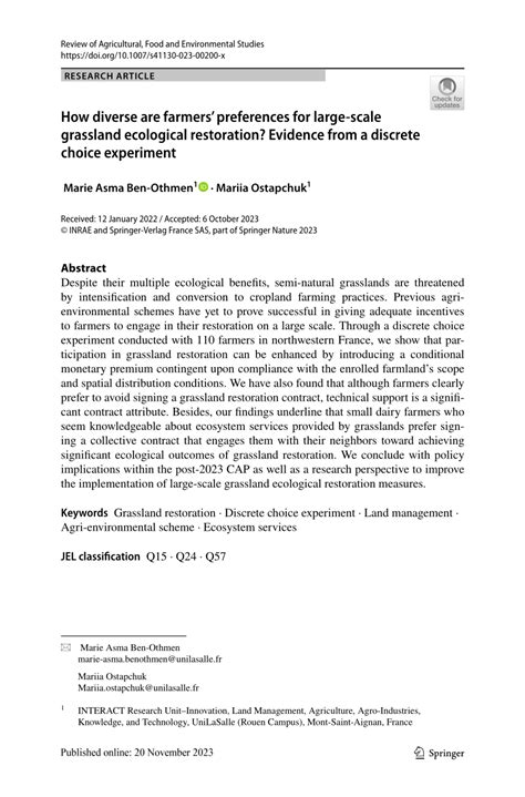 Pdf How Diverse Are Farmers Preferences For Large Scale Grassland