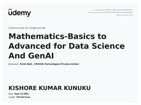 Completed Udemy Course On Math For Data Science And Genai Kishore