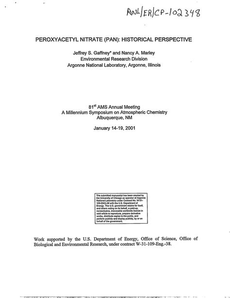 Pdf Peroxyacetyl Nitrate Pan Historical Perspective
