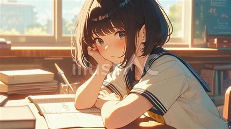教室で勉強をしている女子高生イラスト No 25112895｜無料イラスト・フリー素材なら「イラストac」