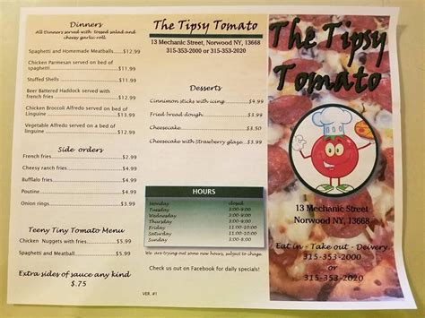 Menu At The Tipsy Tomato Restaurant Norwood