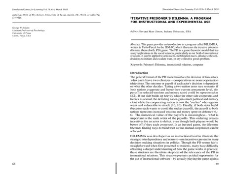 Pdf Iterative Prisoners Dilemma A Program For Instructional And Experimental Use