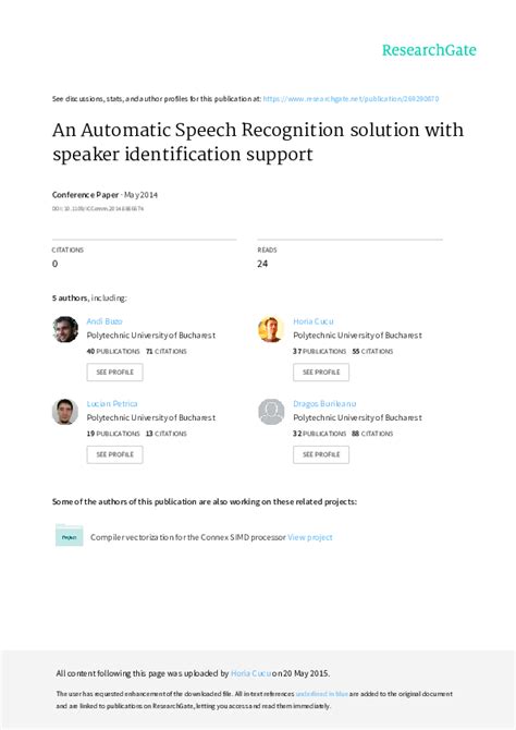 Pdf An Automatic Speech Recognition Solution With Speaker Identification Support