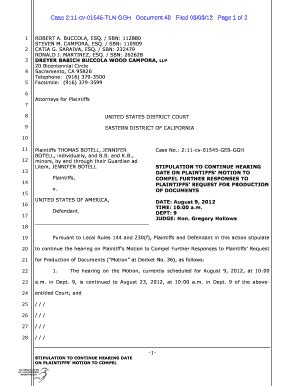 Fillable Online Gpo Stipulation To Continue Hearing Date On Motion To