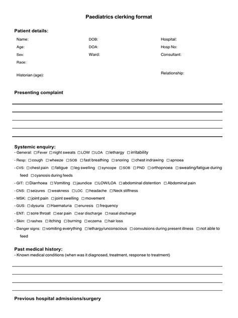 Paeds Clerking Format Pdf