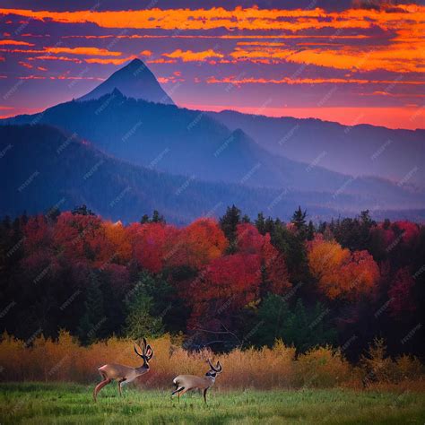 Premium Ai Image There Are Two Deer Running In A Field With A