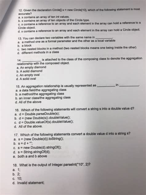Solved 12 Given The Declaration Circle X New Circle 10