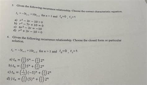 Solved 5 Given The Following Recurrence Relationship Chegg