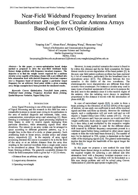 Pdf Near Field Wideband Frequency Invariant Beamformer Design For Circular Antenna Arrays