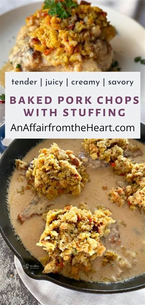 These Baked Pork Chops Are Made In The Oven With Stuffing On Top And