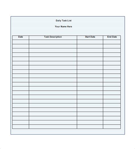 Task List Template Free Word Excel PDF Format Download