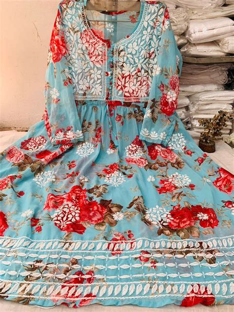 Chikankari Kurti Dress Design Patterns Style Maxi Dress Frock Design